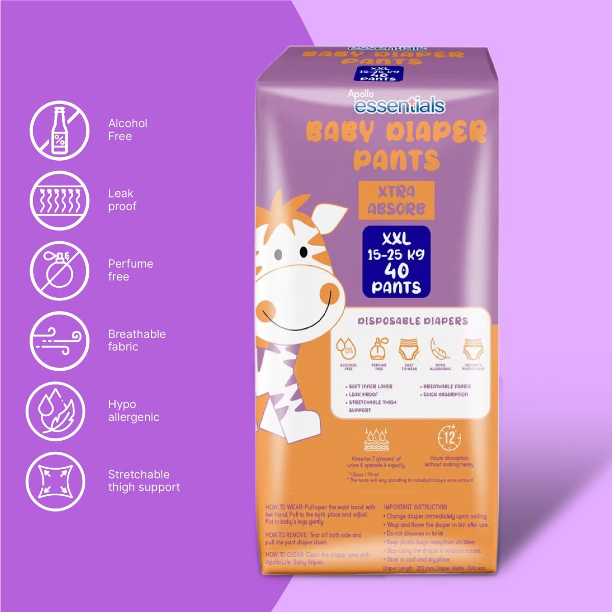 Apollo Essentials Extra Absorb Baby Diaper Pants XXL, 40 Count Price ...