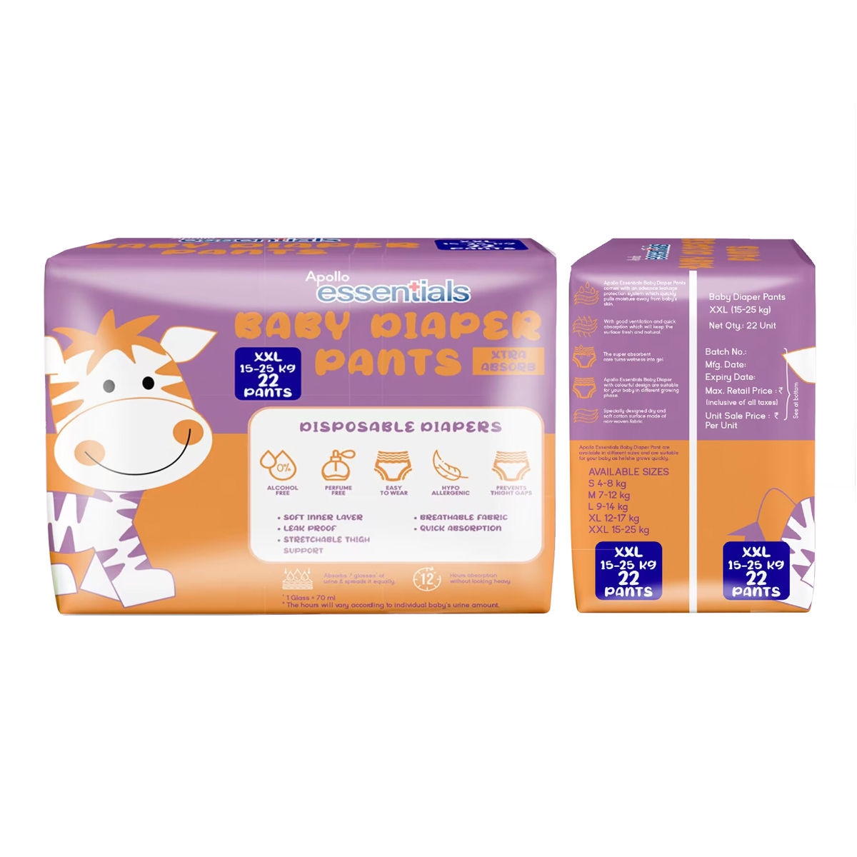 Apollo Essentials Extra Absorb Baby Diaper Pants XXL, 22 Count Price ...