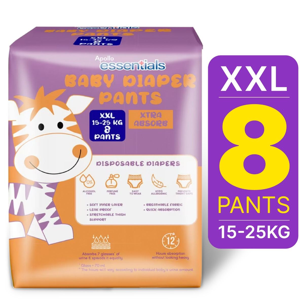 Apollo Essentials Extra Absorb Baby Diaper Pants XXL, 8 Count Price ...