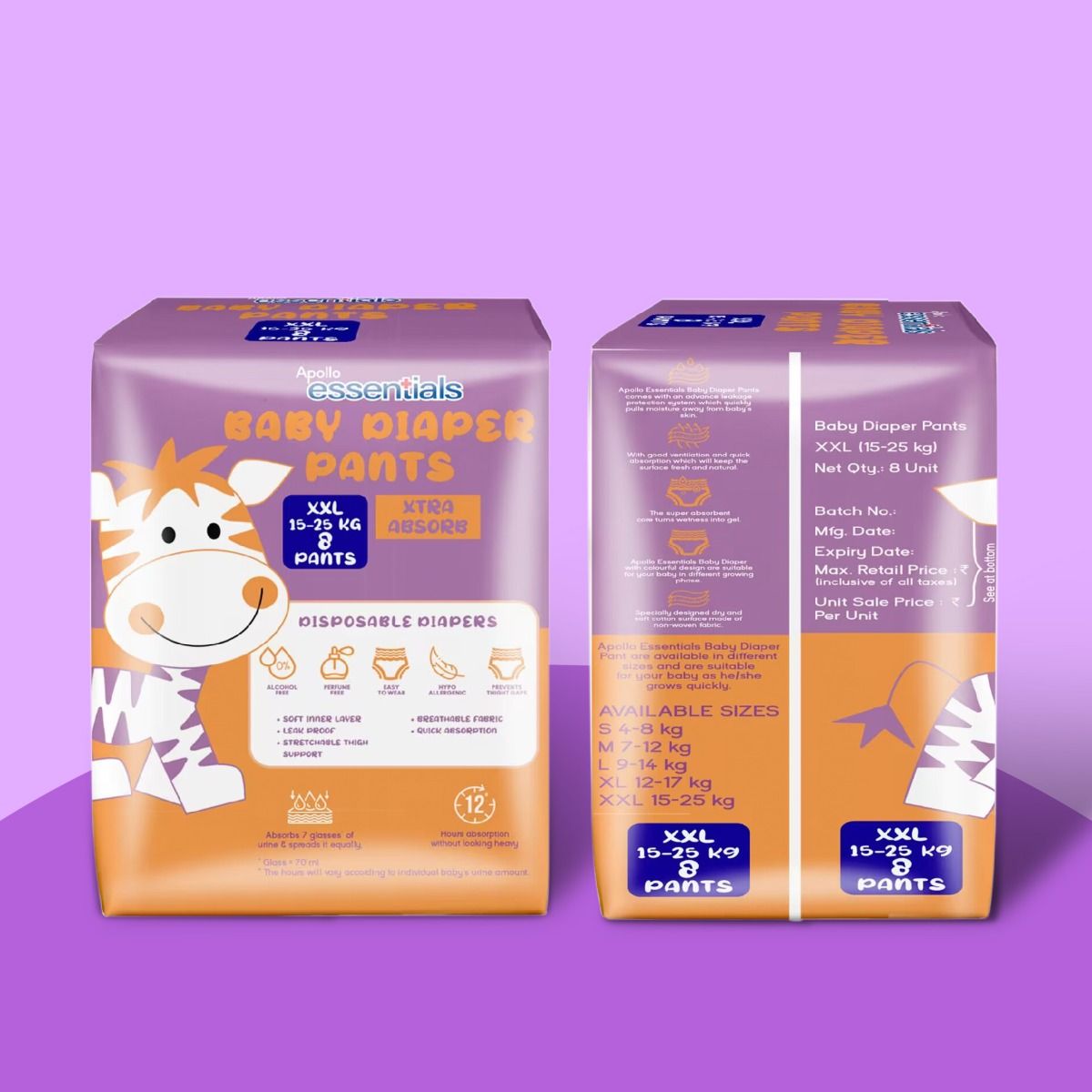 Apollo Essentials Extra Absorb Baby Diaper Pants XXL, 8 Count Price ...