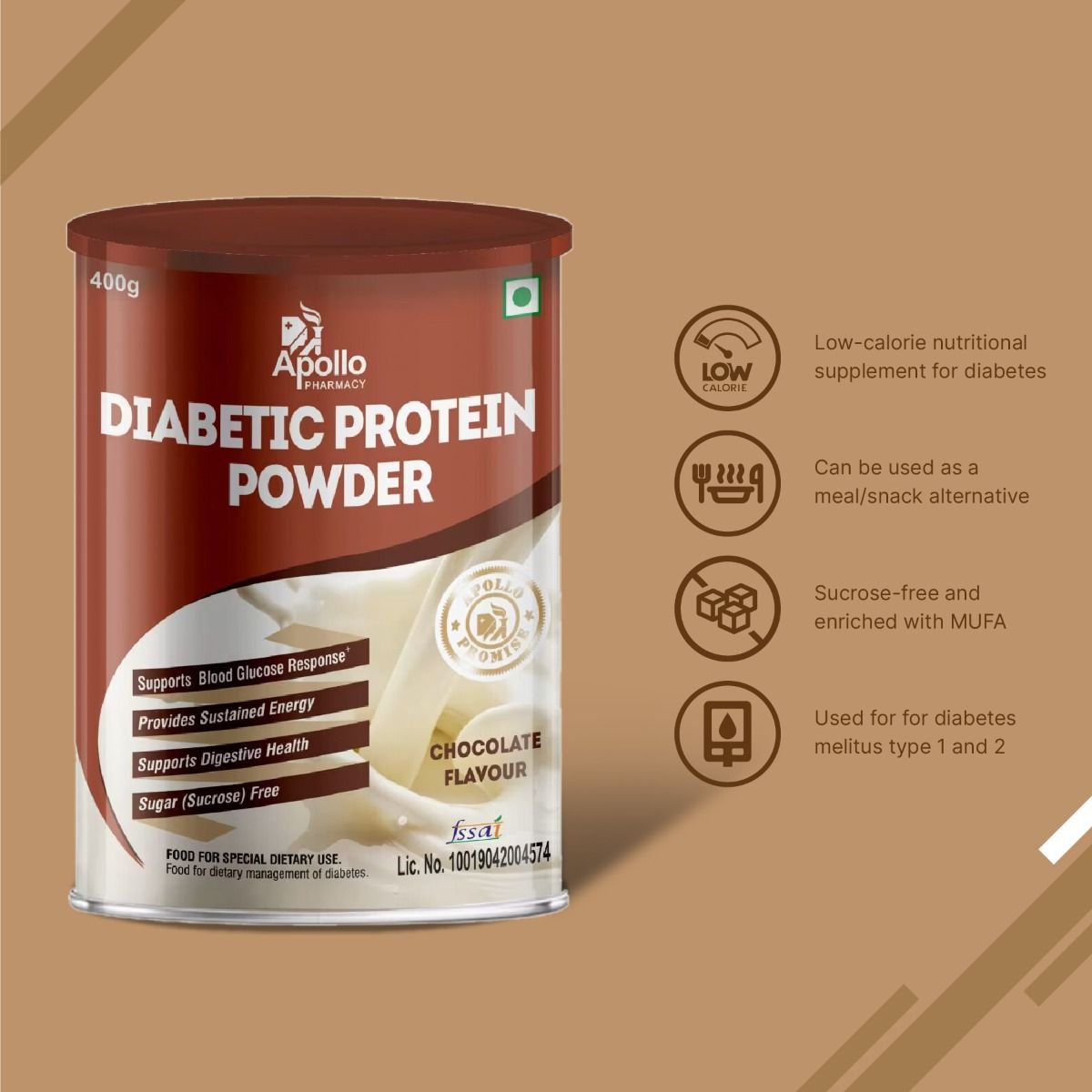 Apollo Pharmacy Diabetic Protein Chocolate Flavour Powder, 400 gm Price ...