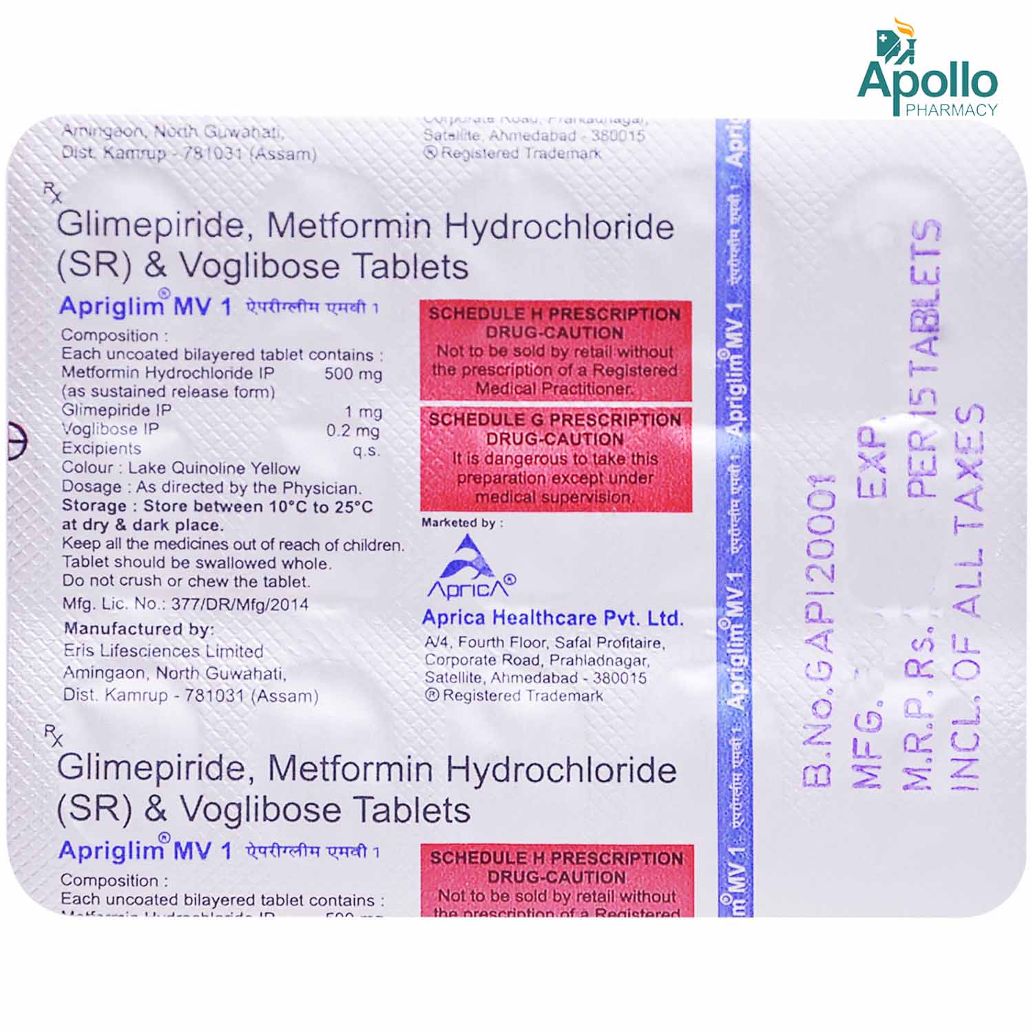 Apriglim-M 1 Tablet 15's Price, Uses, Side Effects, Composition ...