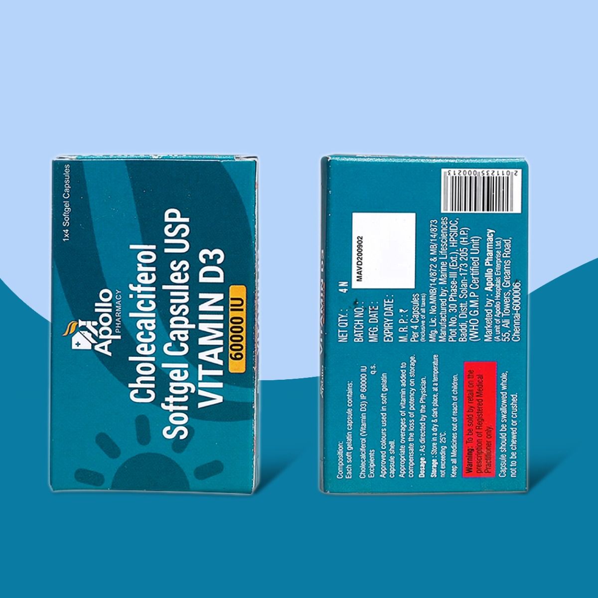 Apollo Pharmacy Vitamin D3 60000 IU, 8 (2x4) Capsules Price, Uses, Side ...