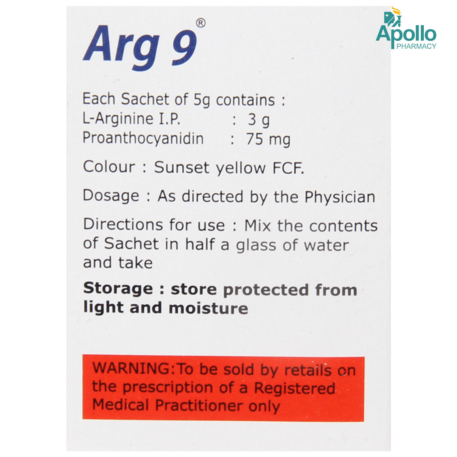 Arg 9 Sachets 5 gm Price, Uses, Side Effects, Composition - Apollo Pharmacy