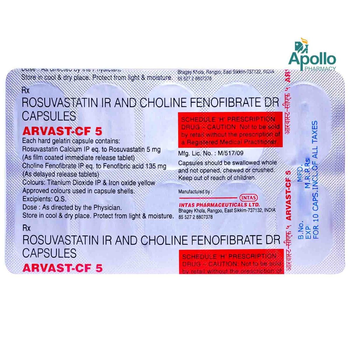 Arvast-CF 5 Capsule 10's Price, Uses, Side Effects, Composition ...