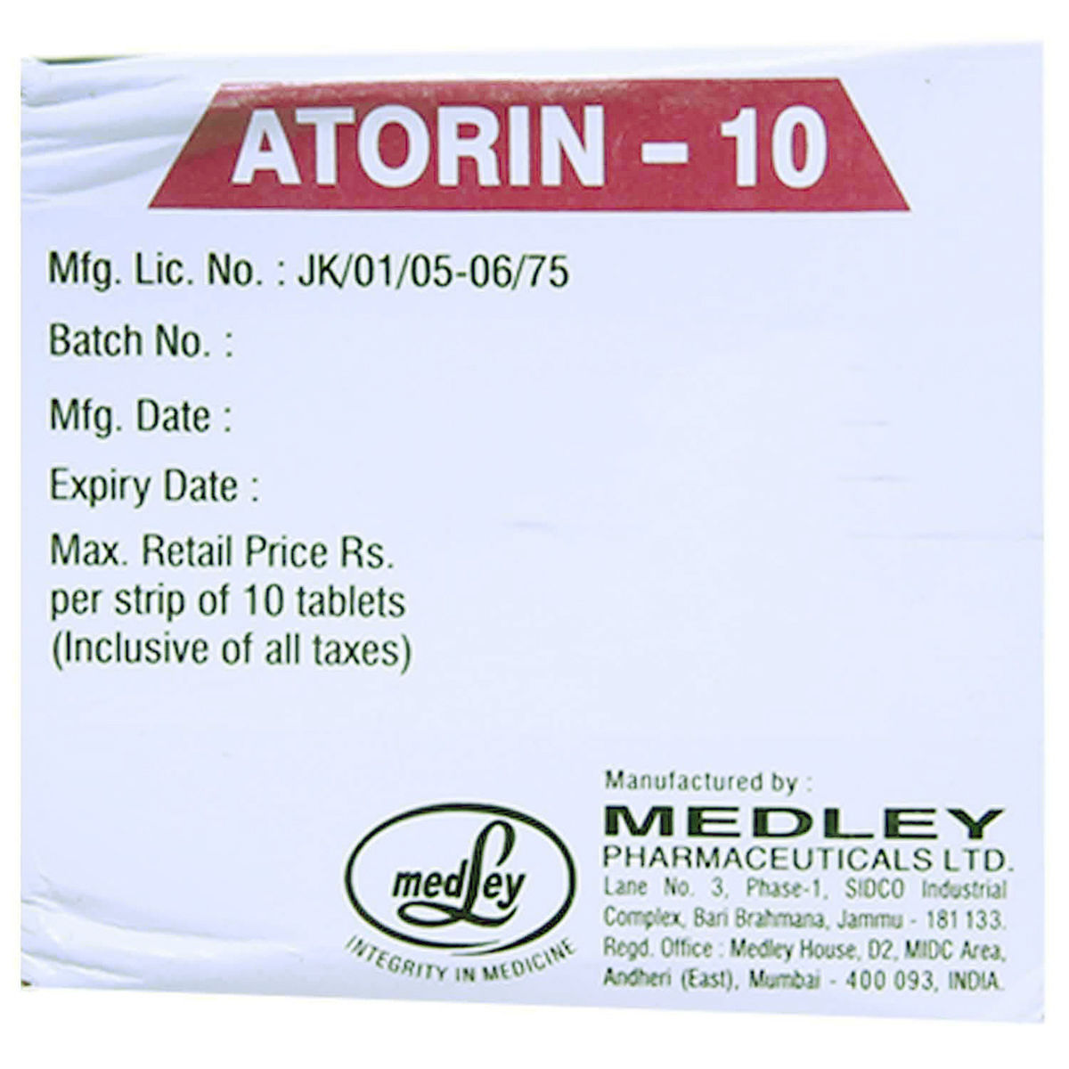 Atorin 10 Tablet 10's Price, Uses, Side Effects, Composition - Apollo ...
