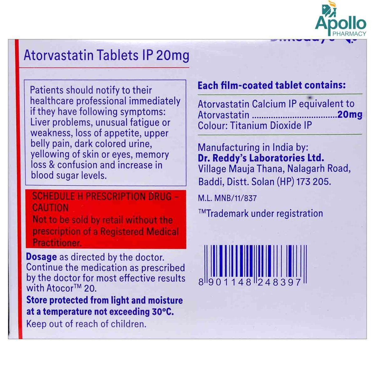 Atocor-20 Tablet 15's Price, Uses, Side Effects, Composition - Apollo ...