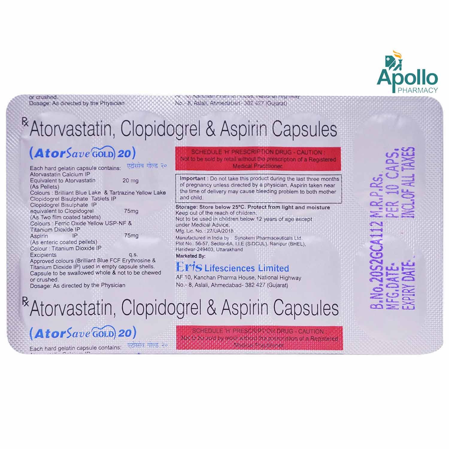 ATORSAVE GOLD 20MG CAPSULE 10'S Price, Uses, Side Effects, Composition ...