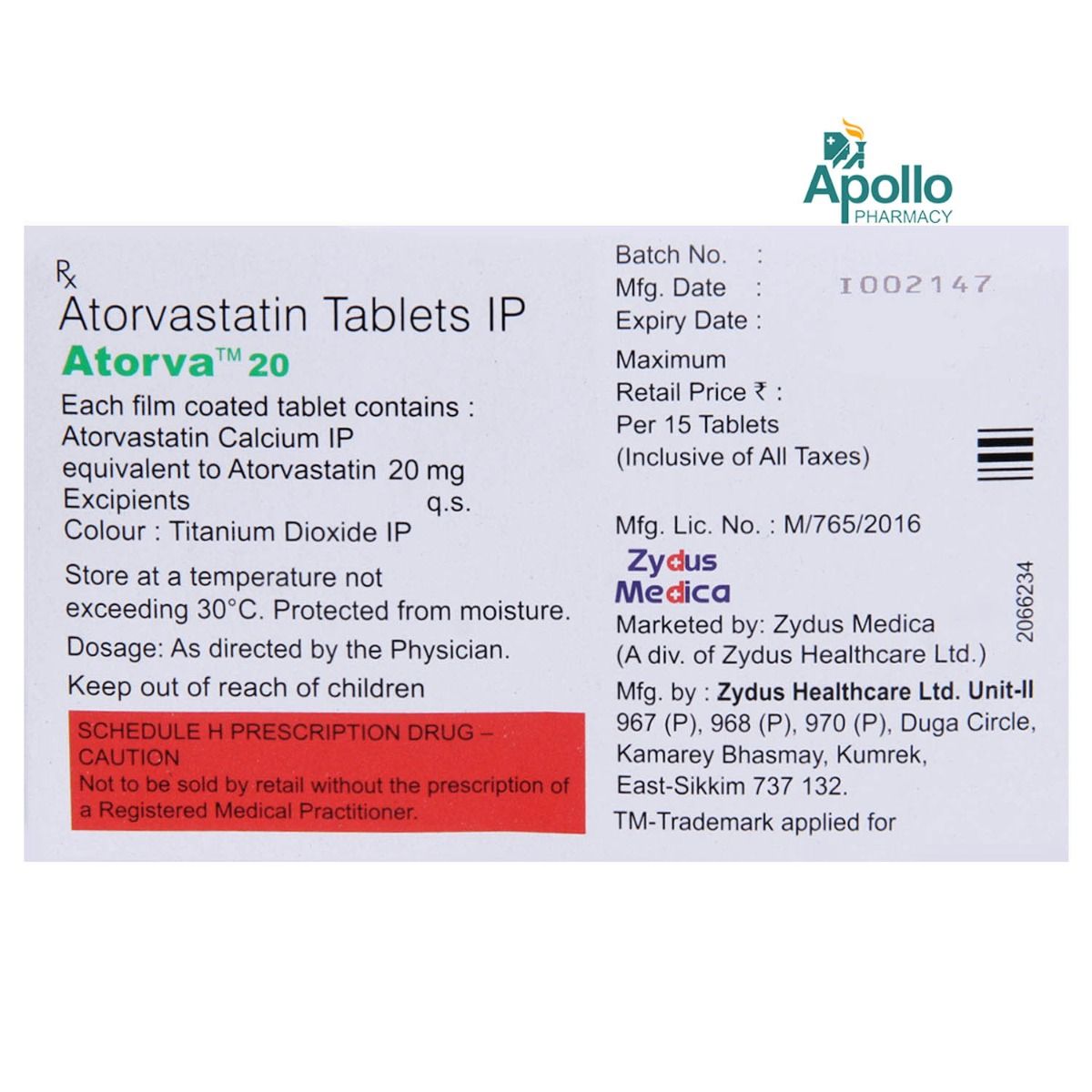 Atorva 20 Tablet 15's Price, Uses, Side Effects, Composition - Apollo ...