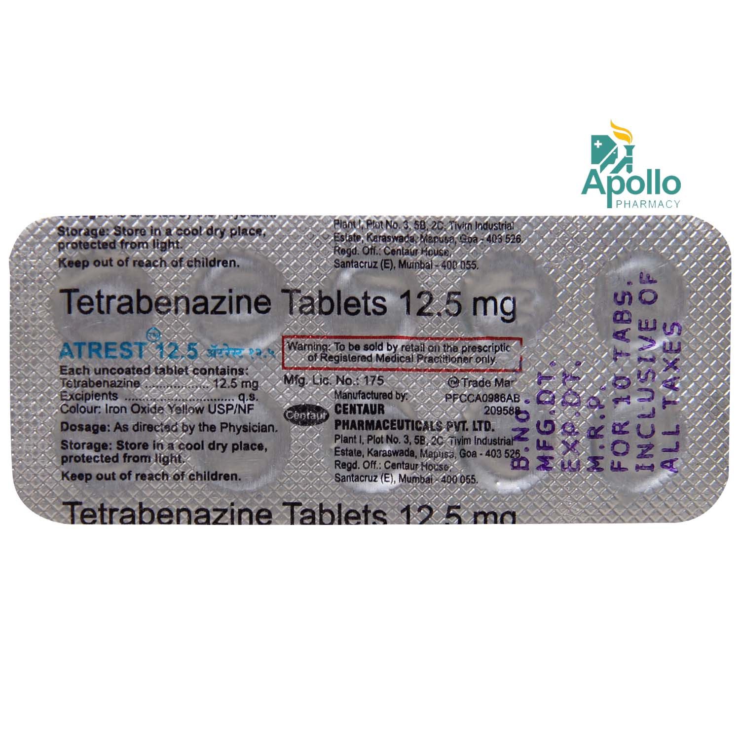 ATREST 12.5 TABLET 10'S Price, Uses, Side Effects, Composition - Apollo ...