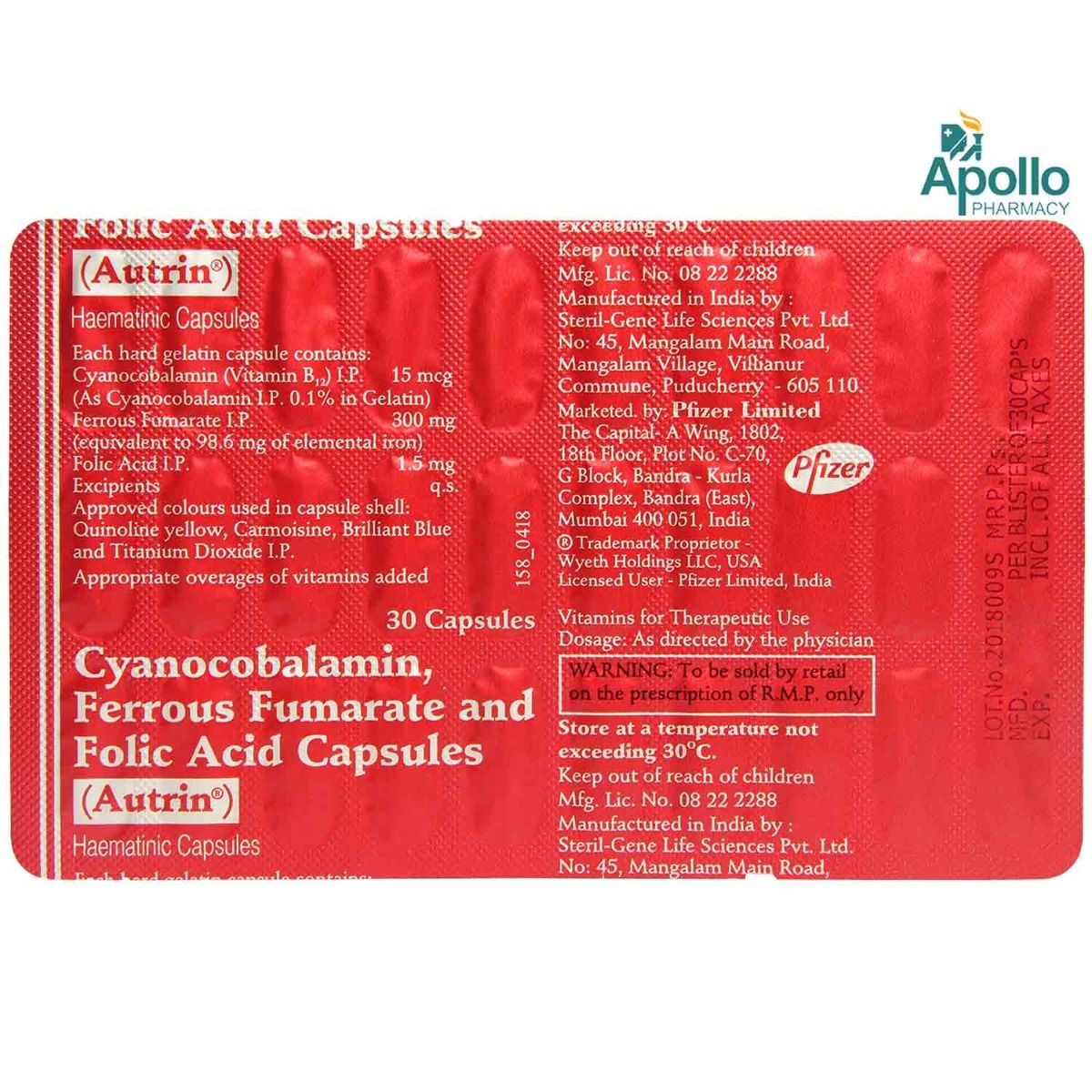 Autrin Capsule 30's Price, Uses, Side Effects, Composition - Apollo ...