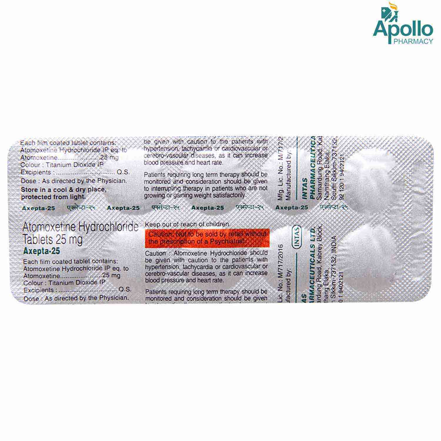 AXEPTA 25MG TABLET Price, Uses, Side Effects, Composition - Apollo Pharmacy
