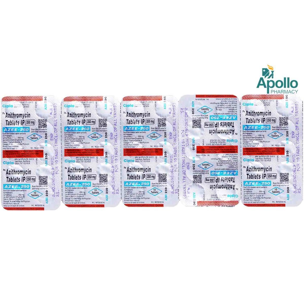 Azee 250mg Tablet 10's Price, Uses, Side Effects, Composition - Apollo ...