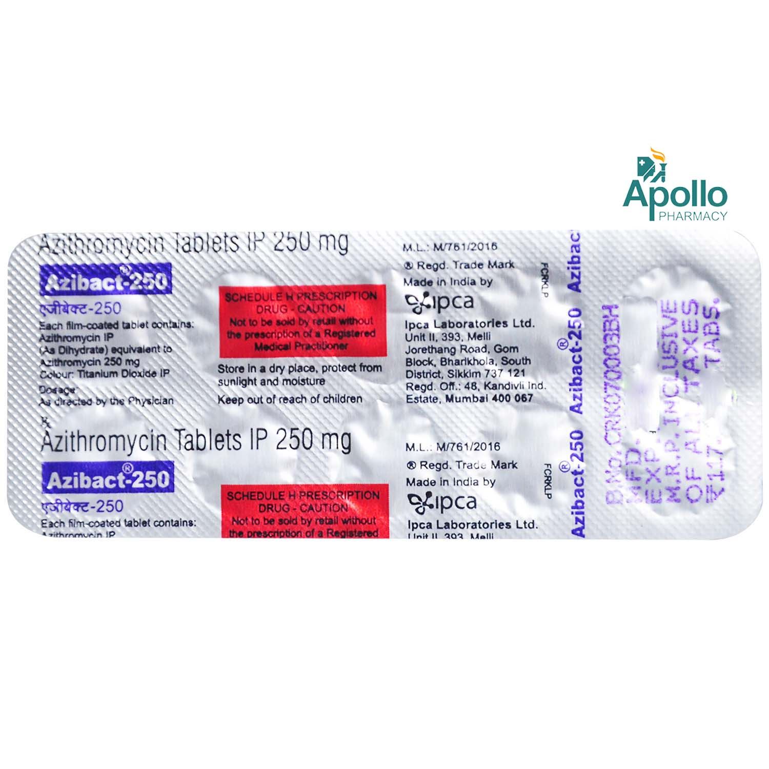 Azibact 250 Tablet 10's Price, Uses, Side Effects, Composition - Apollo ...