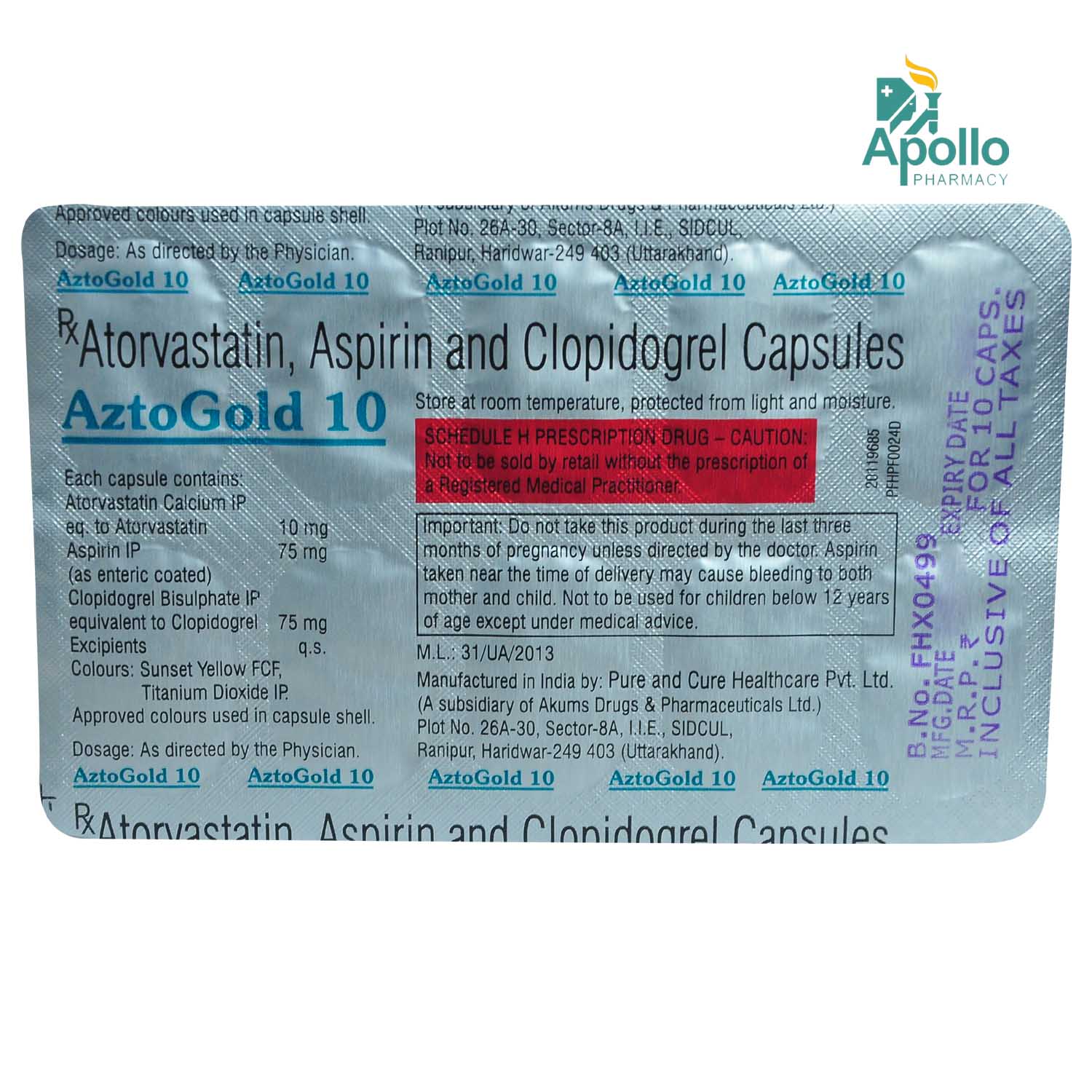 Azto Gold 10 Capsule 10's Price, Uses, Side Effects, Composition ...