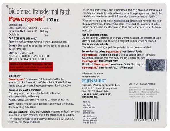 Powergesic 100mg Transdermal Patch 3's Price, Uses, Side Effects, Composition - Apollo Pharmacy