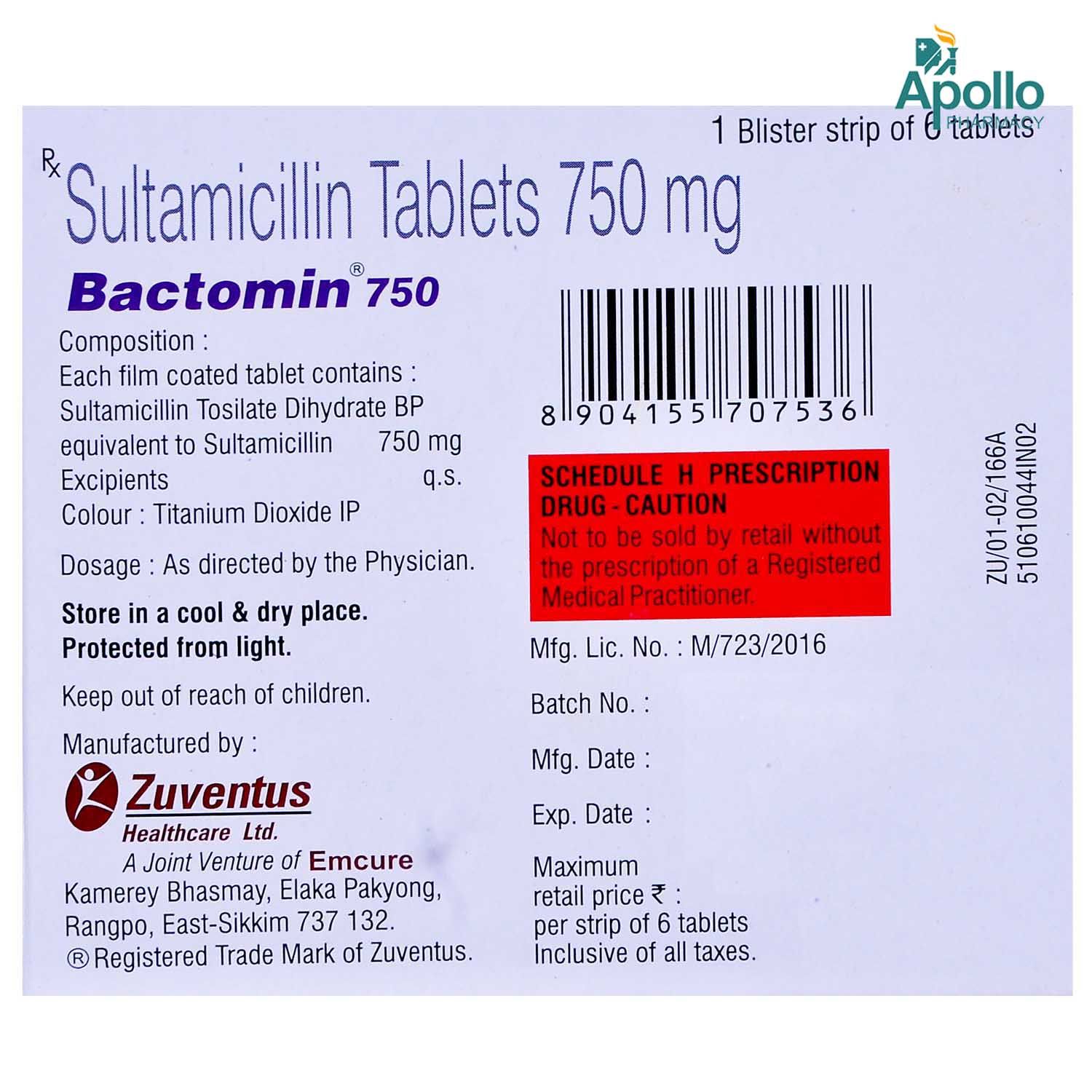 Bactomin 750 Tablet 6's Price, Uses, Side Effects, Composition - Apollo ...