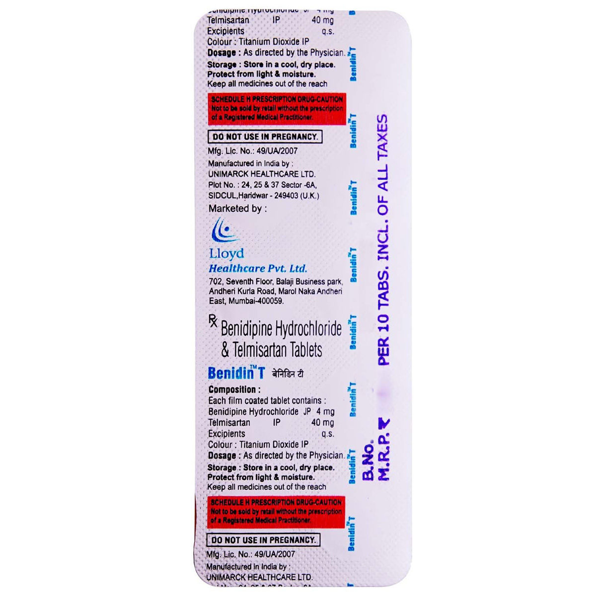 Benidin T Tablet 10's Price, Uses, Side Effects, Composition - Apollo ...
