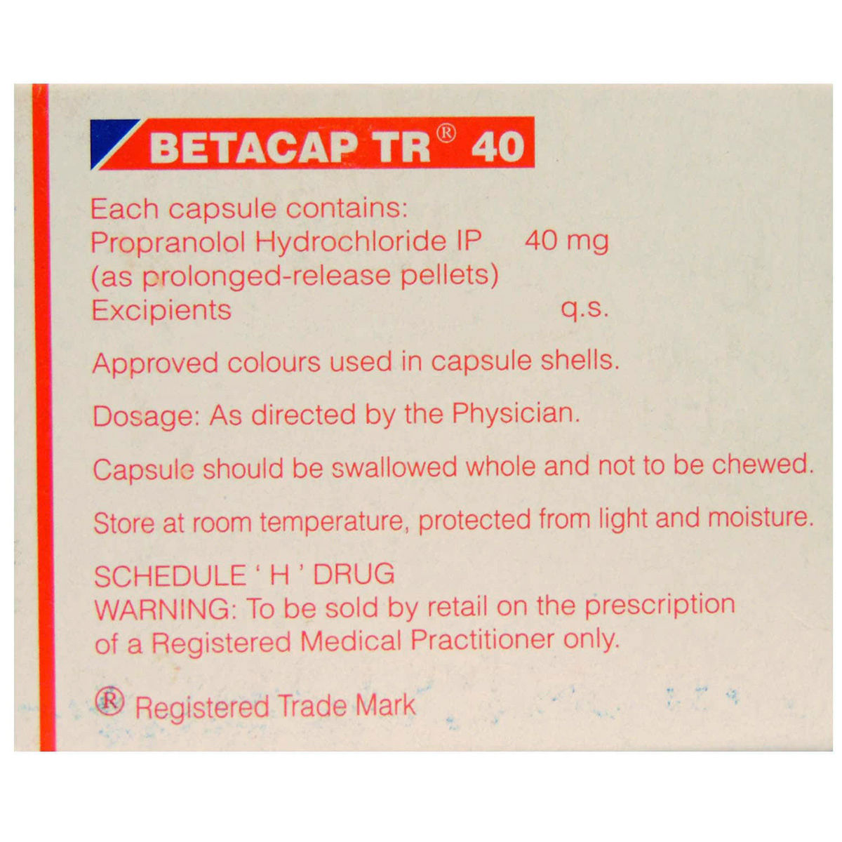 Betacap TR 40 Capsule 10's Price, Uses, Side Effects, Composition ...