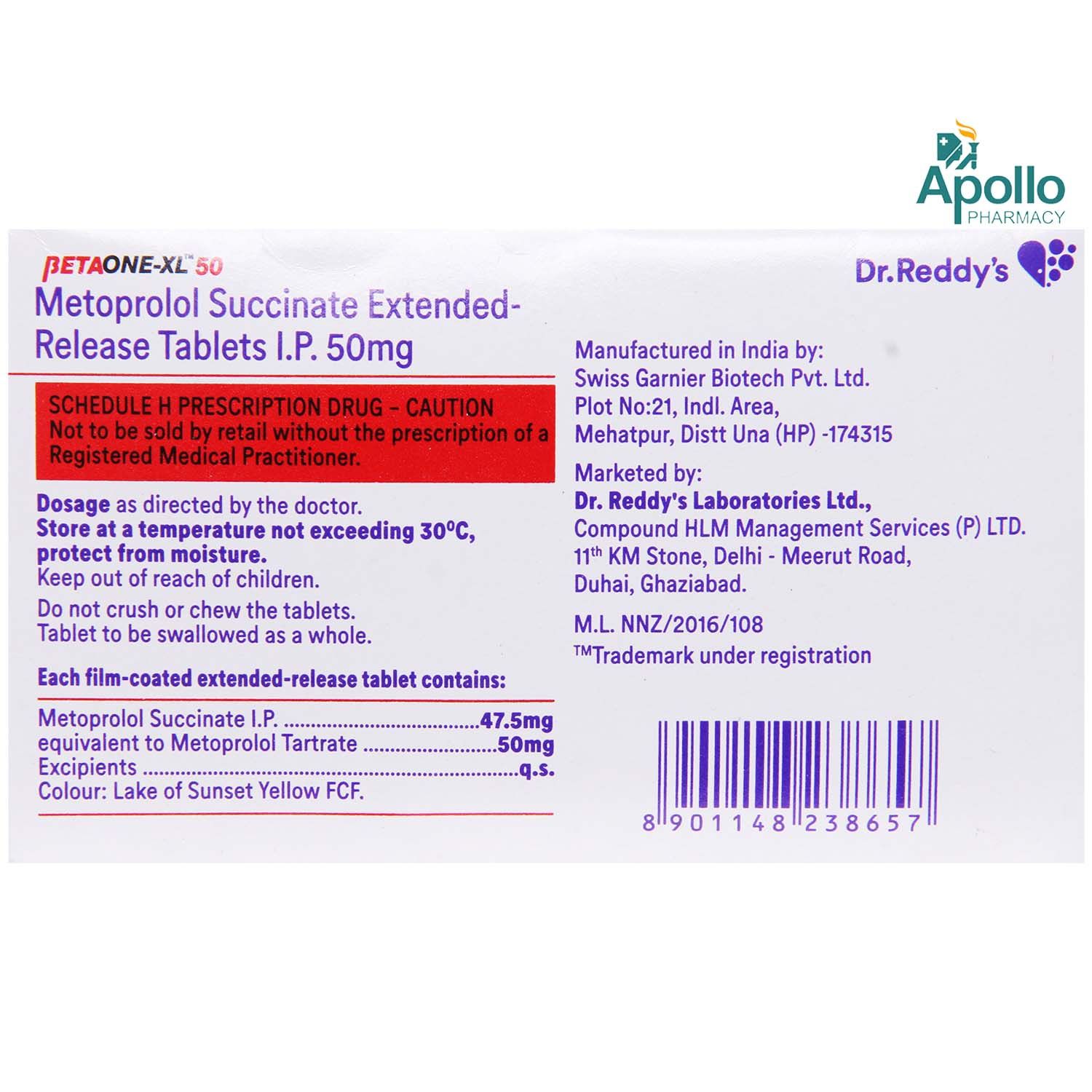 BETAONE XL 50MG TABLET Price, Uses, Side Effects, Composition - Apollo ...