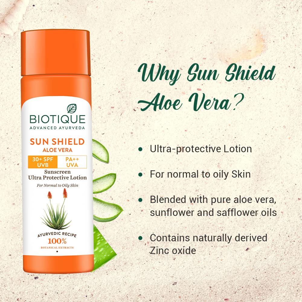 Biotique Sun Shield Aloevera 30+ SPF UVB Sunscreen Ultra Proctective ...