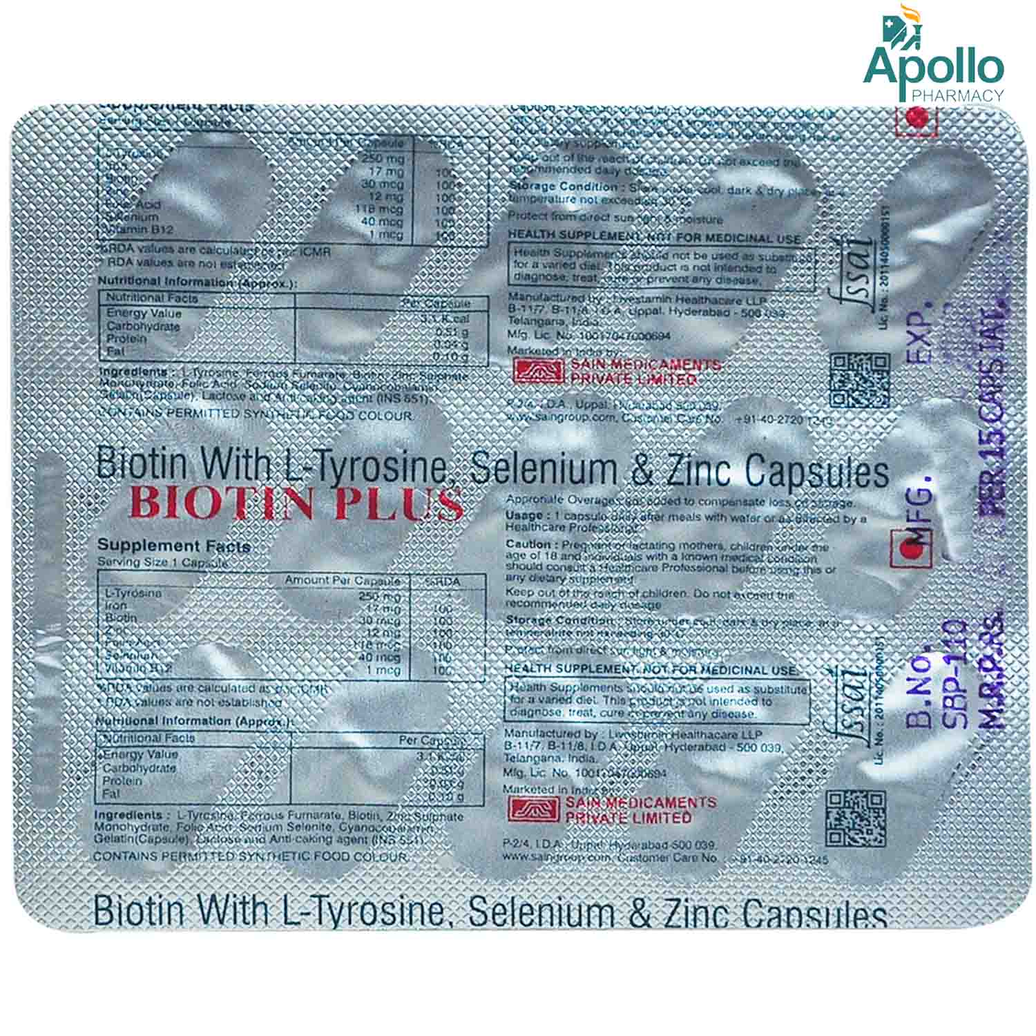 Biotin Plus Tablet 15's Price, Uses, Side Effects, Composition - Apollo ...