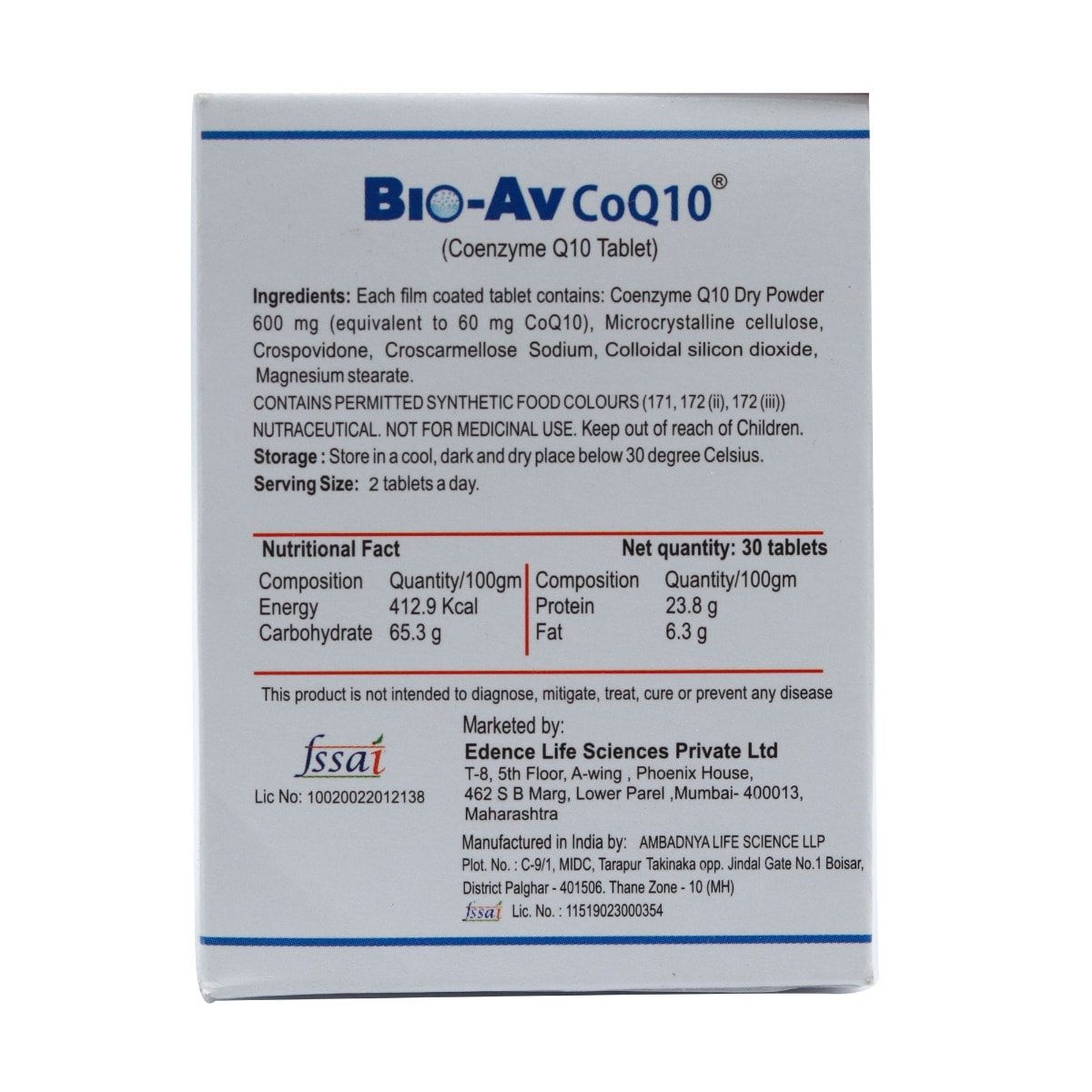 Bio-Av-Coq10 60mg Tablet 30s Price, Uses, Side Effects, Composition ...
