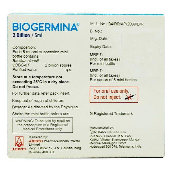 Biogermina Suspension 6 x 5 ml Price, Uses, Side Effects, Composition ...
