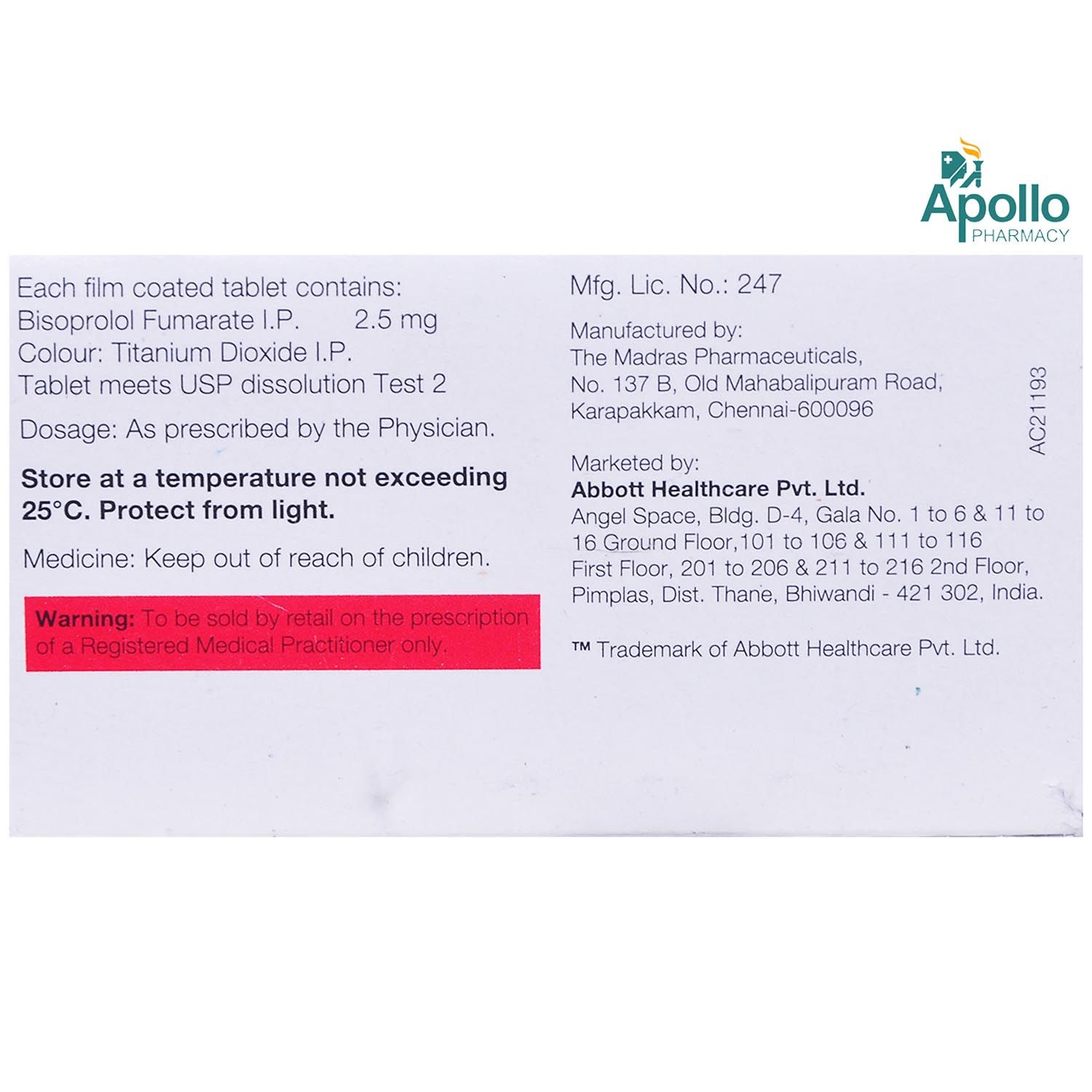 Bisosafe 2.5 Tablet 10's Price, Uses, Side Effects, Composition ...