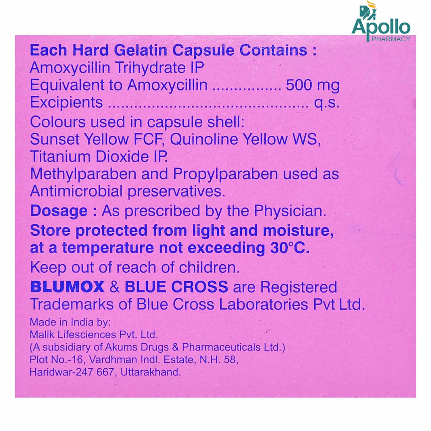 Blumox 500mg Capsule 15's Price, Uses, Side Effects, Composition ...