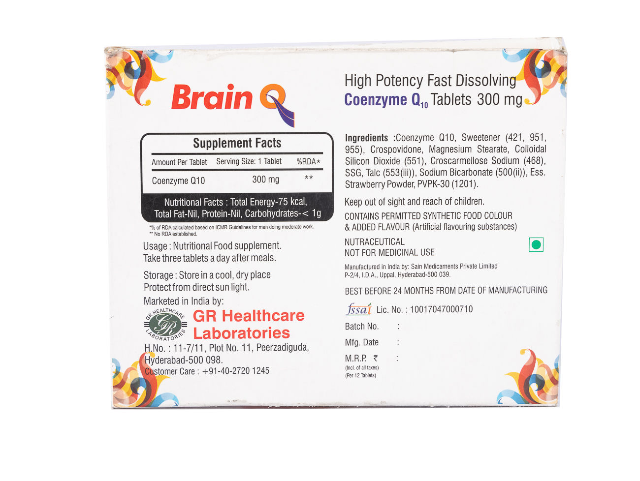 Brain Q 300 mg Tablet 12's Price, Uses, Side Effects, Composition ...