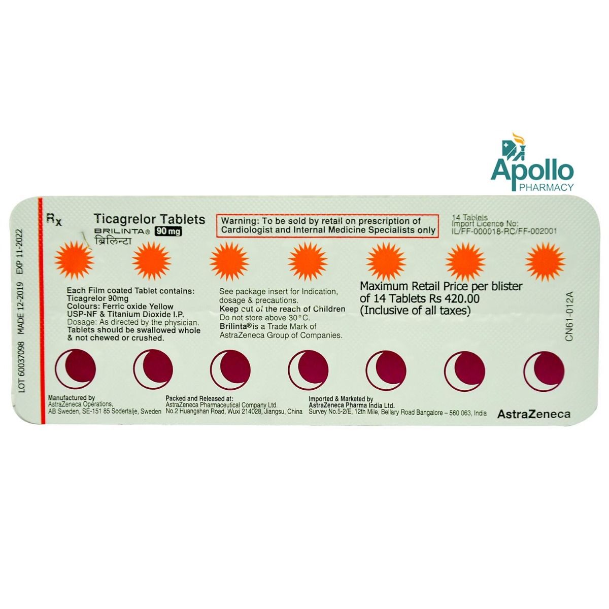 Brilinta 90 mg Tablet 14's Price, Uses, Side Effects, Composition ...