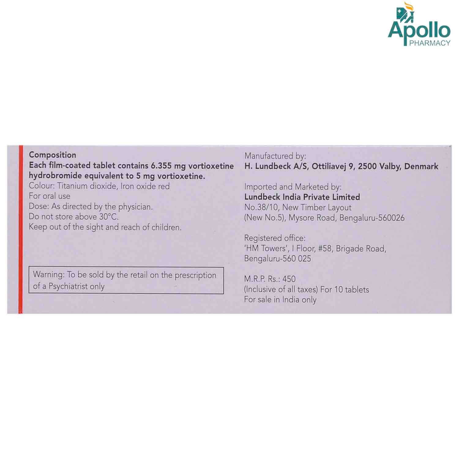 Brintellix 5 mg Tablet 10's Price, Uses, Side Effects, Composition ...