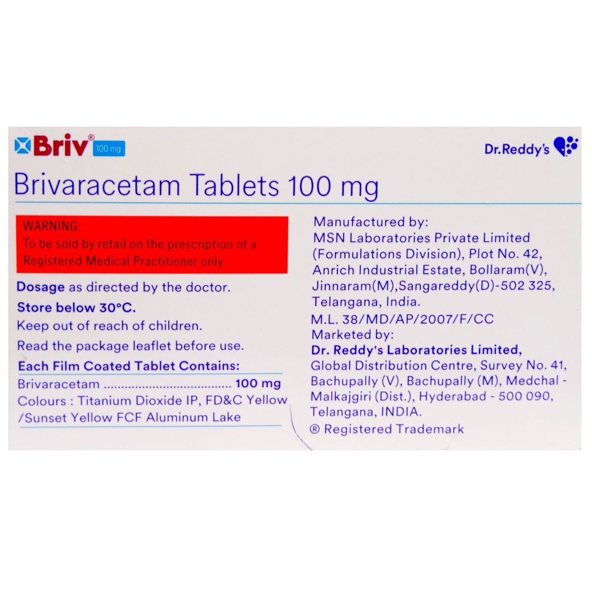 Briv 100 Tablet 10's Price, Uses, Side Effects, Composition - Apollo ...