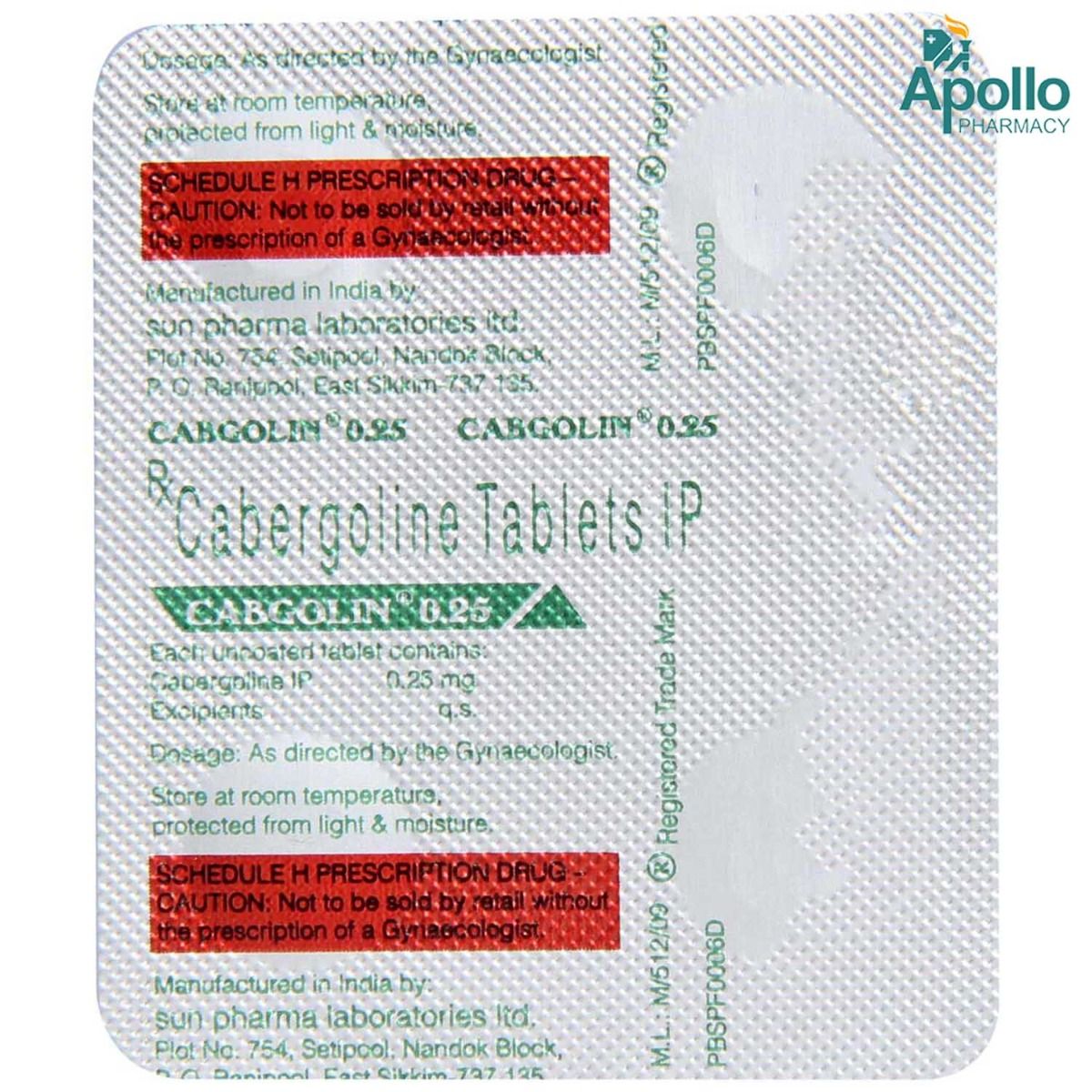 Cabgolin 0.25 Tablet 4's Price, Uses, Side Effects, Composition ...