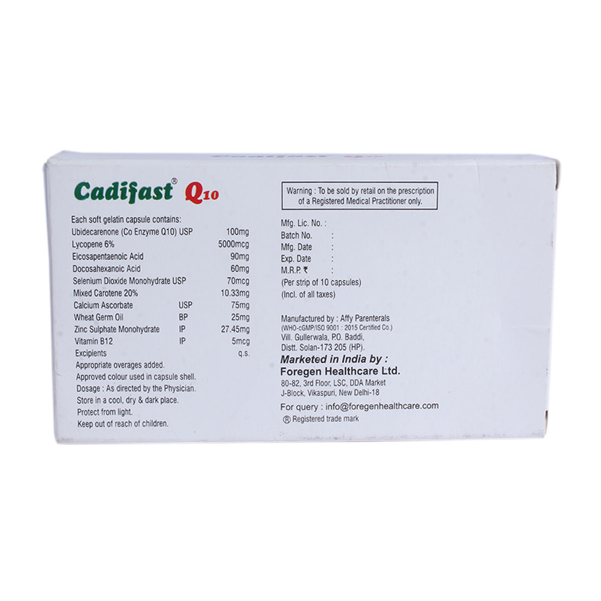 Cadifast Q10 Capsule 10's Price, Uses, Side Effects, Composition ...