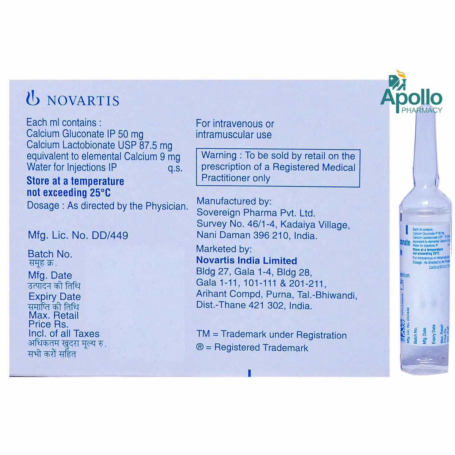 Calcium-Sandoz Injection 10 ml Price, Uses, Side Effects, Composition ...