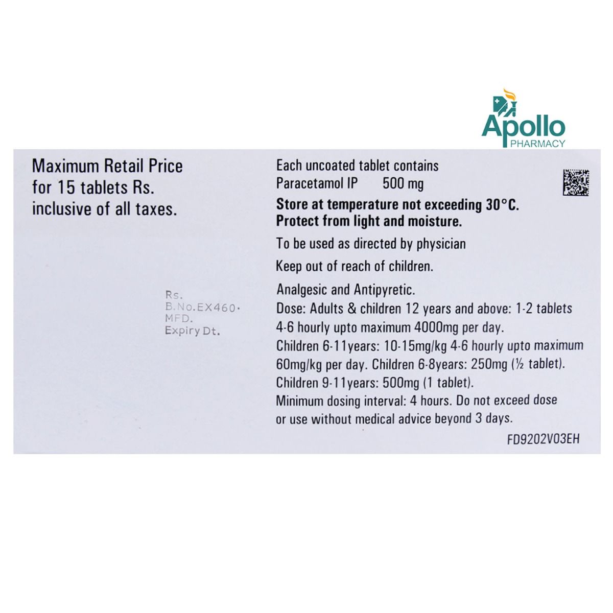 Calpol 500 Tablet 15's Price, Uses, Side Effects, Composition - Apollo ...