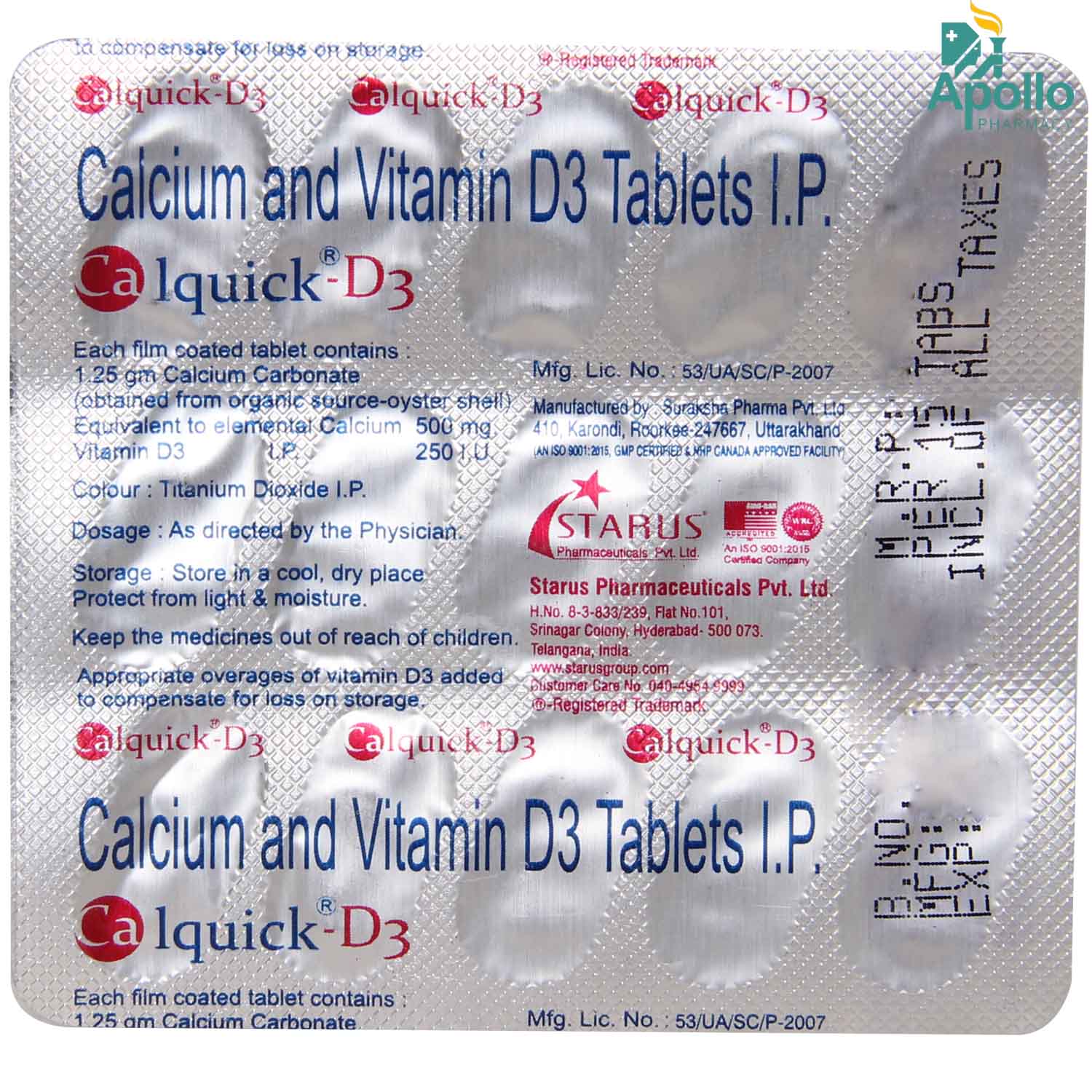Calquick-D3 Tablet 15's Price, Uses, Side Effects, Composition - Apollo ...