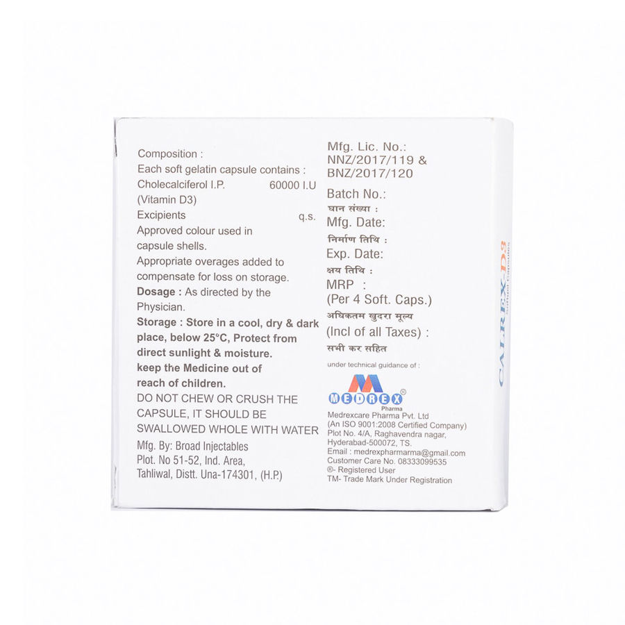 Calrex D3 60K Capsule 4'S Price, Uses, Side Effects, Composition ...