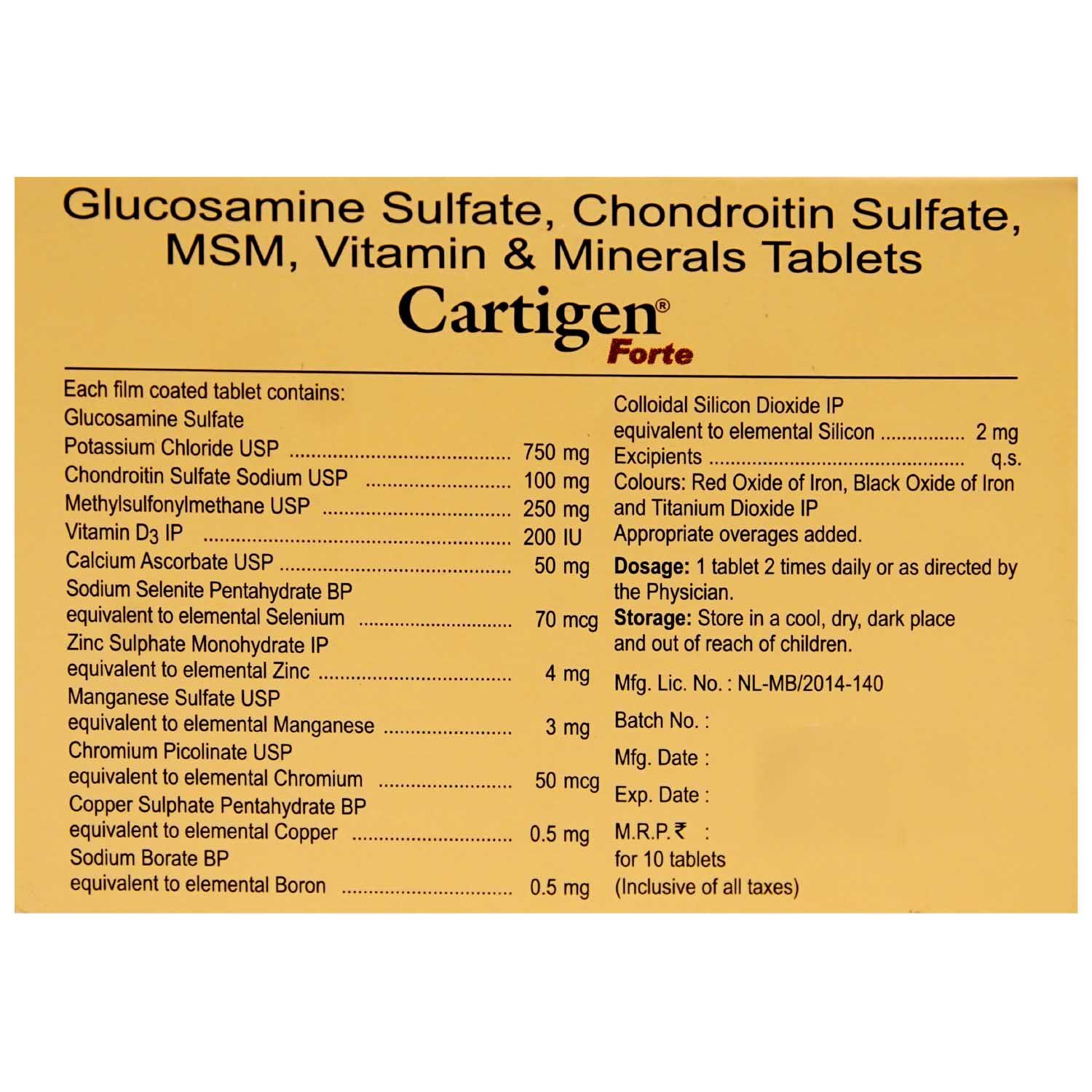 Cartigen Forte Tablet 10's Price, Uses, Side Effects, Composition ...
