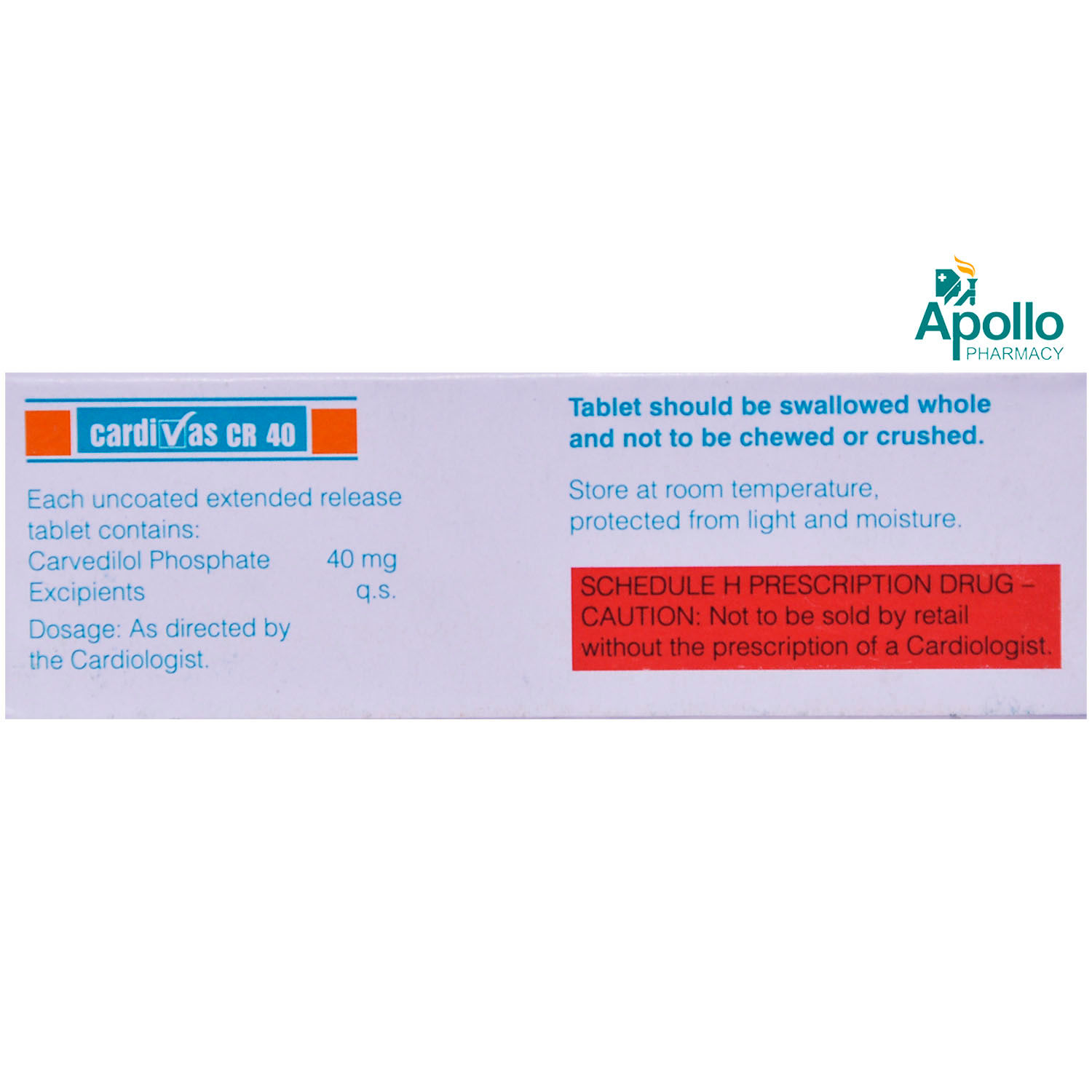 CARDIVAS CR 40MG TABLET Price, Uses, Side Effects, Composition - Apollo Pharmacy