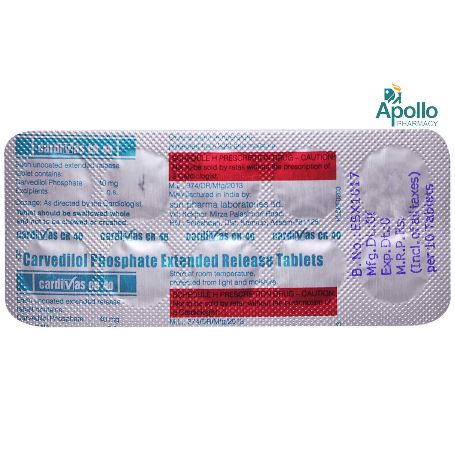 CARDIVAS CR 40MG TABLET Price, Uses, Side Effects, Composition - Apollo Pharmacy