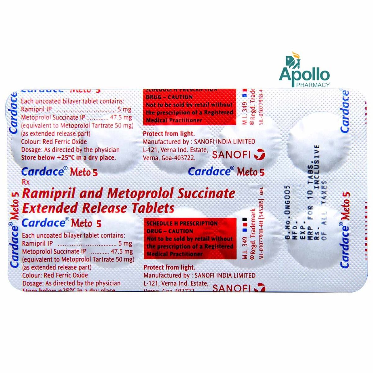 Cardace Meto 5 Tablet 10's Price, Uses, Side Effects, Composition ...