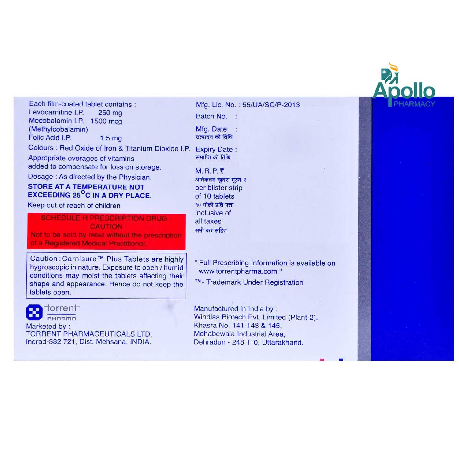 Carnisure Plus Tablet 10's Price, Uses, Side Effects, Composition ...
