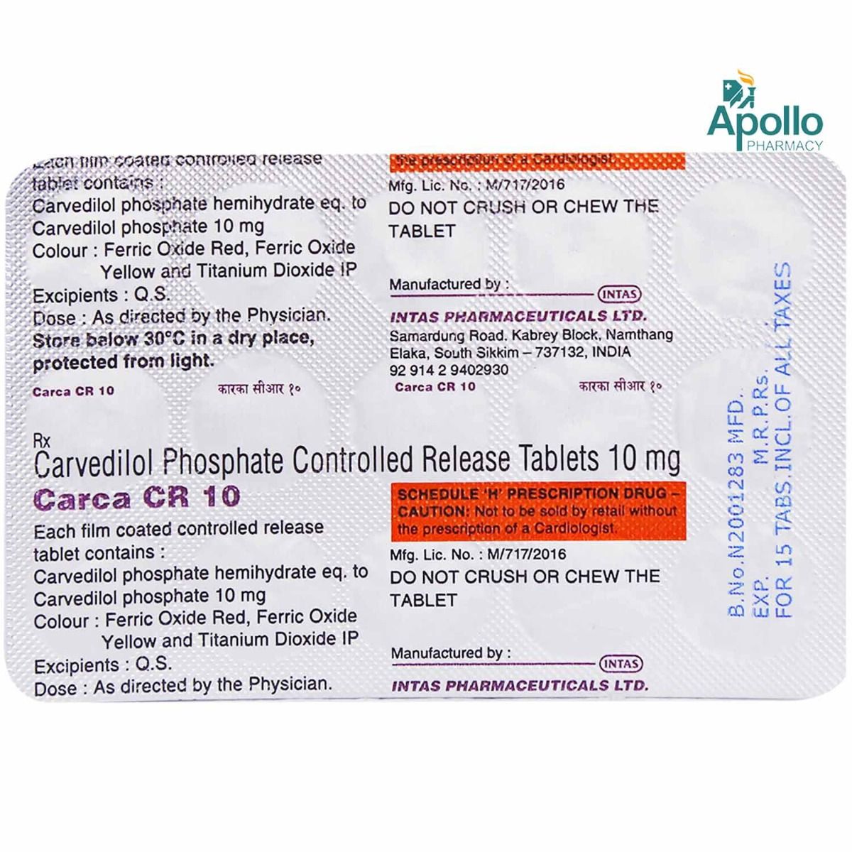 Carca CR 10 Tablet 15's Price, Uses, Side Effects, Composition - Apollo ...