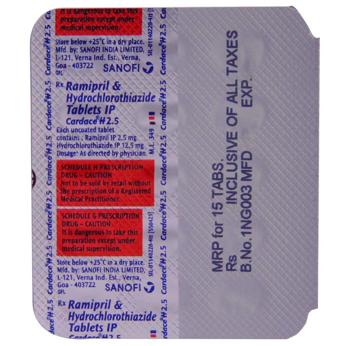 Cardace H 2.5 Tablet 15's Price, Uses, Side Effects, Composition ...