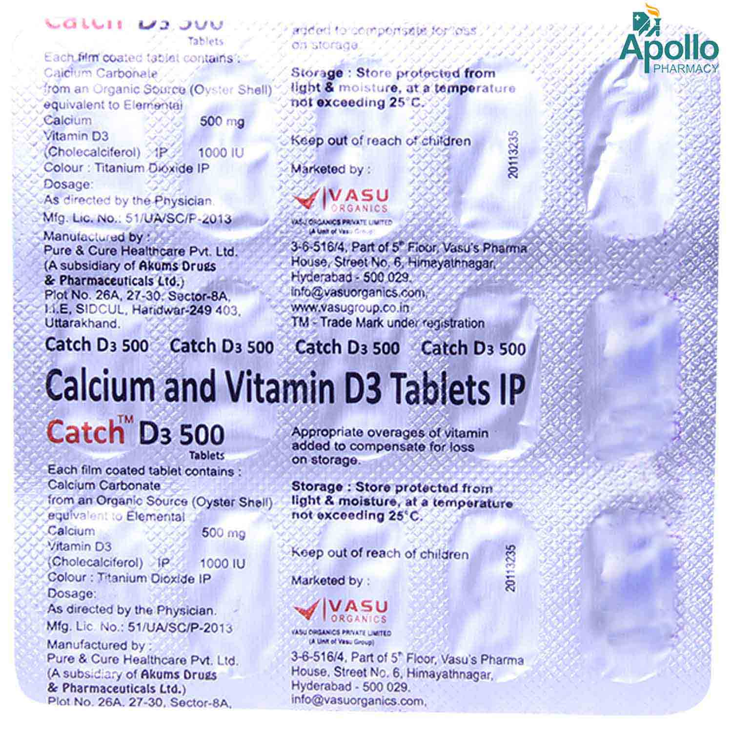 Catch D3 500 Tablet 15's Price, Uses, Side Effects, Composition ...