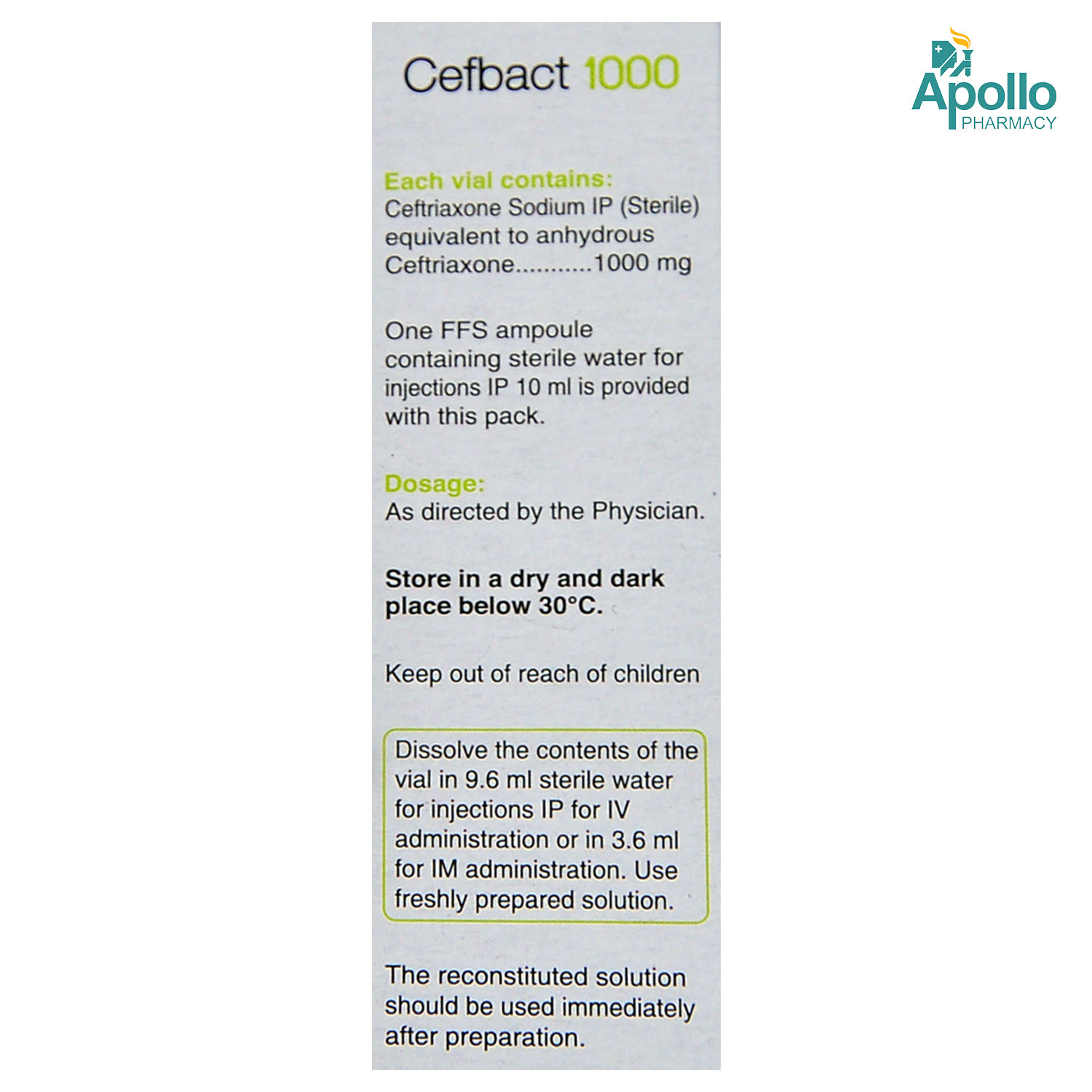 CEFBACT INJECTION1GM Price, Uses, Side Effects, Composition - Apollo ...