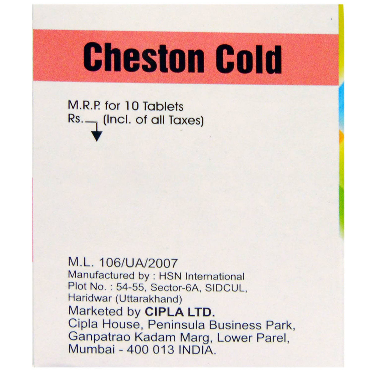 Cheston Cold Tablet 10's Price, Uses, Side Effects, Composition ...